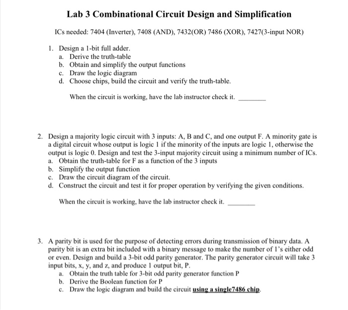Solved Lab 3 Combinational Circuit Design and Simplification | Chegg.com