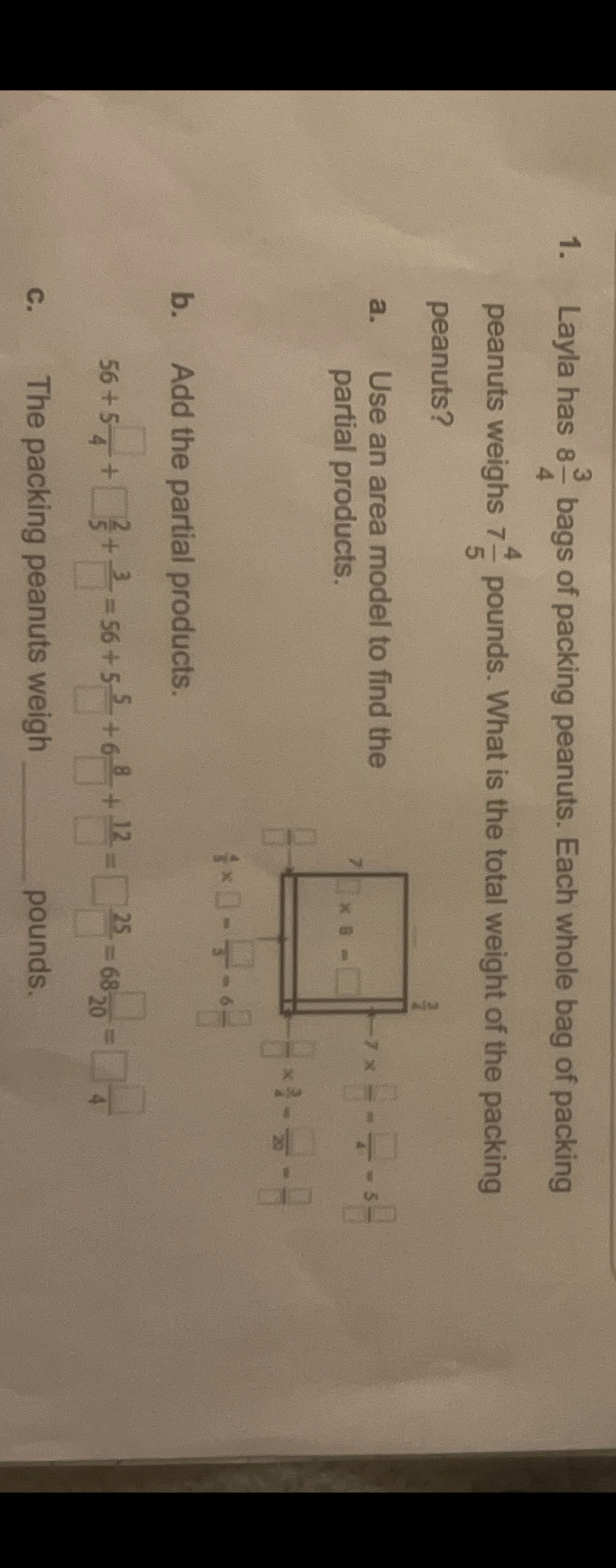 Solved Layla has 834 ﻿bags of packing peanuts. Each whole | Chegg.com