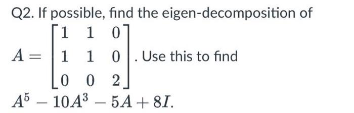 Solved Q2. If possible, find the eigen-decomposition of | Chegg.com