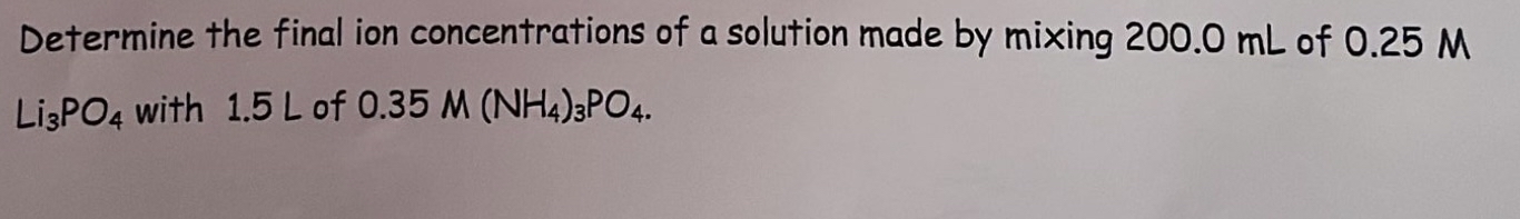 Solved Determine the final ion concentrations of a solution | Chegg.com