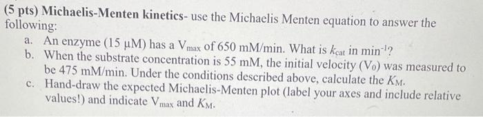Solved (5 pts) Michaelis-Menten kinetics- use the Michaelis | Chegg.com