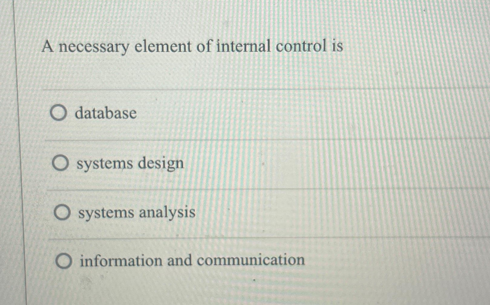 Solved A necessary element of internal control | Chegg.com