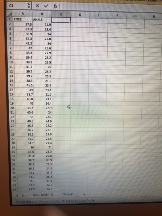 Upload the ManBody data. Create a scattered plot | Chegg.com