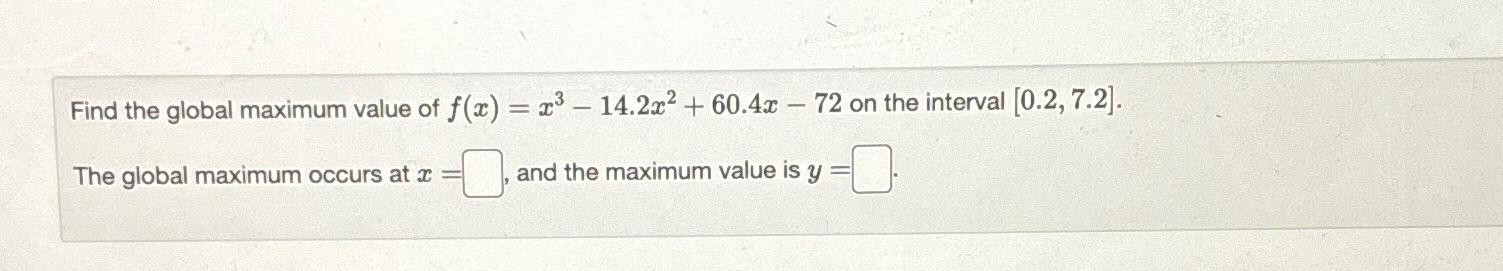 Solved Find the global maximum value of | Chegg.com