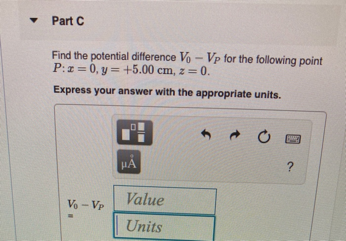 Part C Find the potential difference V - Vp for the | Chegg.com