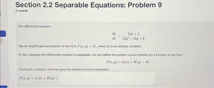 Solved Section 2 2 Separable Equations Problem 2 1 Point