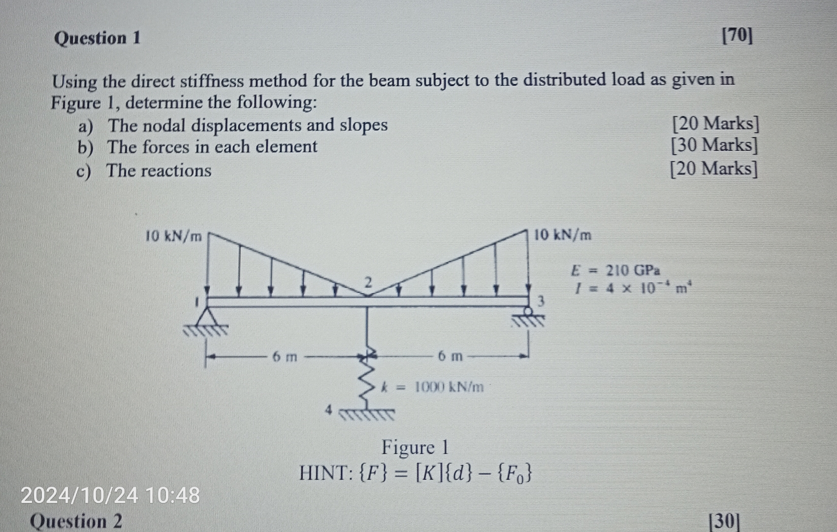 Solved Question 1[70]Using the direct stiffness method for | Chegg.com