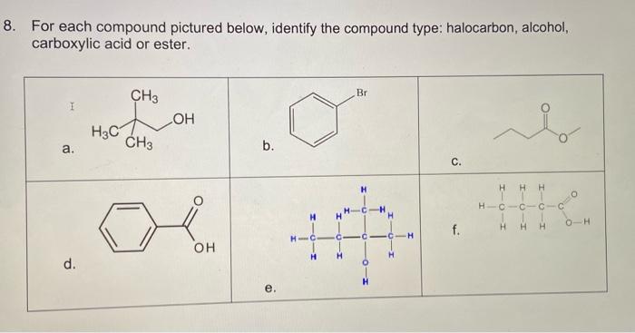 Solved 8. For each compound pictured below, identify the | Chegg.com