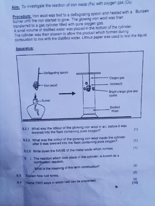 Solved Aim: To investigate the reaction of iron metal (Fe) | Chegg.com