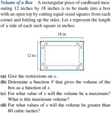 Solved Volume of a Box A rectangular piece of cardboard | Chegg.com