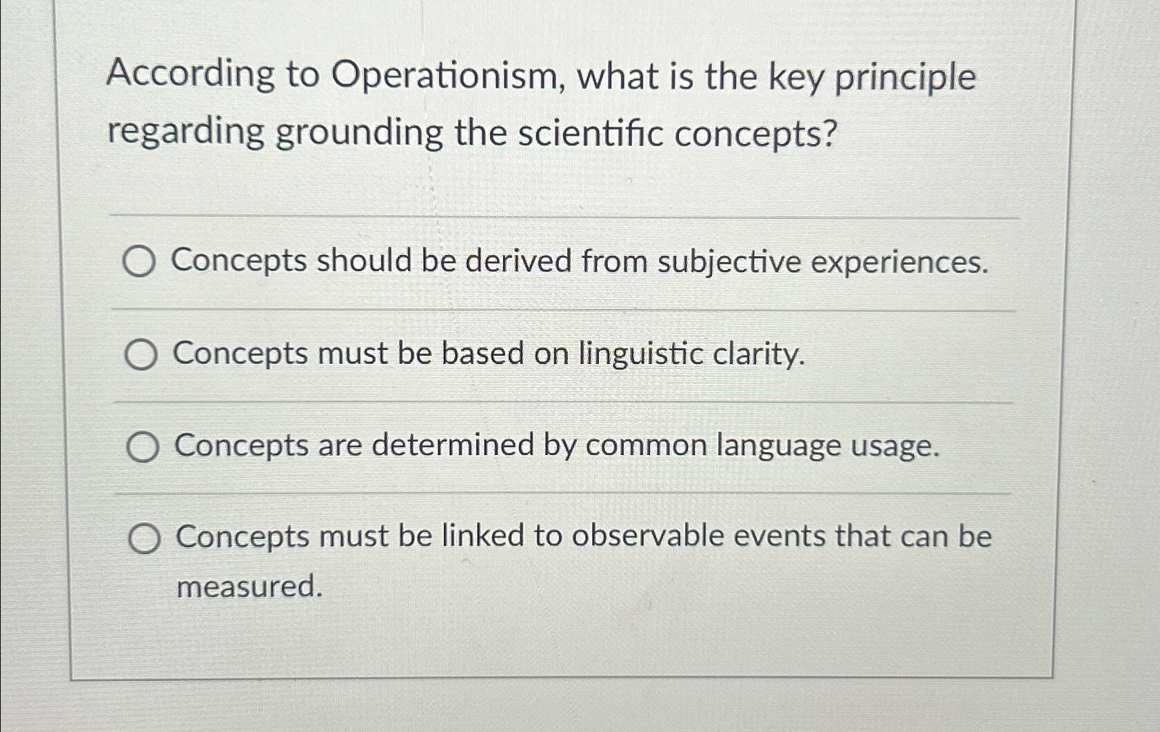 Solved According to Operationism, what is the key principle | Chegg.com