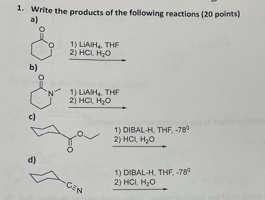 Solved Write the products of ﻿the following reactions ( 20 | Chegg.com