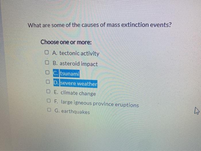 Solved What are some of the causes of mass extinction | Chegg.com