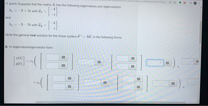 Solved (1 point) Suppose that the matrix A has the following | Chegg.com