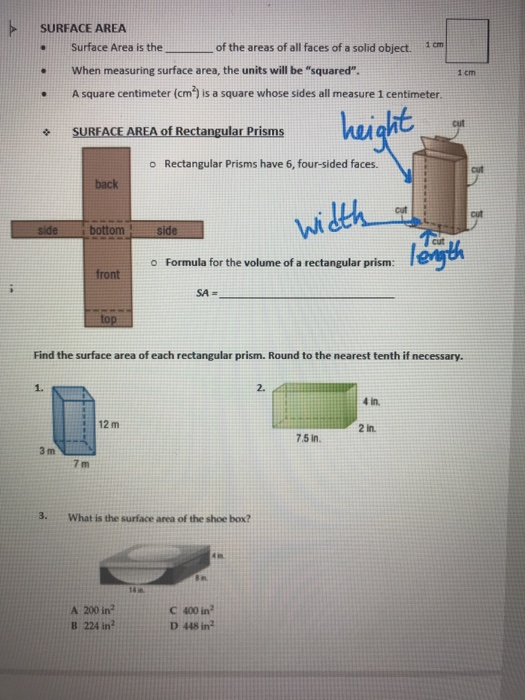 Solved 1 cm SURFACE AREA Surface Area is the of the areas of | Chegg.com