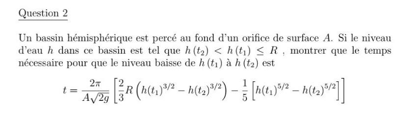 Solved in english : a hemispherical basin is pierced at the | Chegg.com