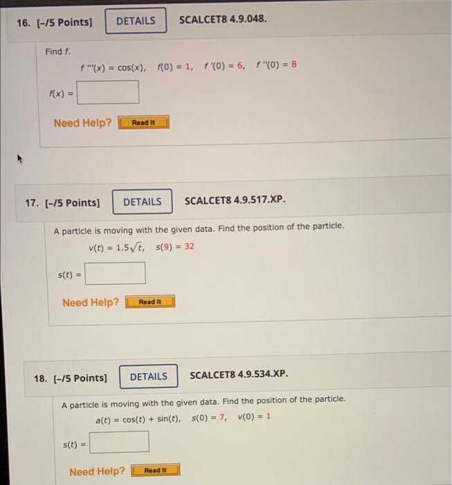 Solved SCALCET8 4.9.048. Find f. | Chegg.com