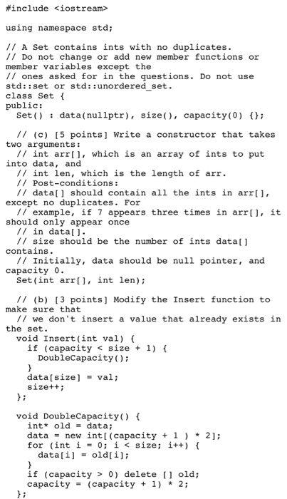 Solved #include using namespace std; // A Set contains ints | Chegg.com