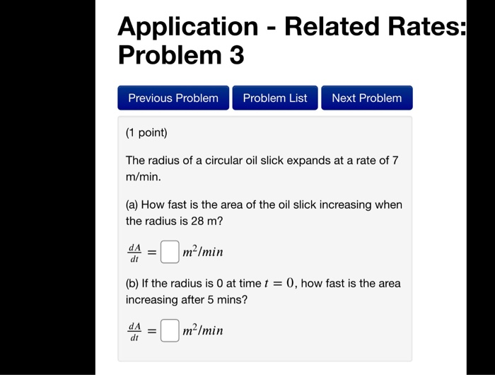 Solved Application - Related Rates: Problem 3 Previous | Chegg.com