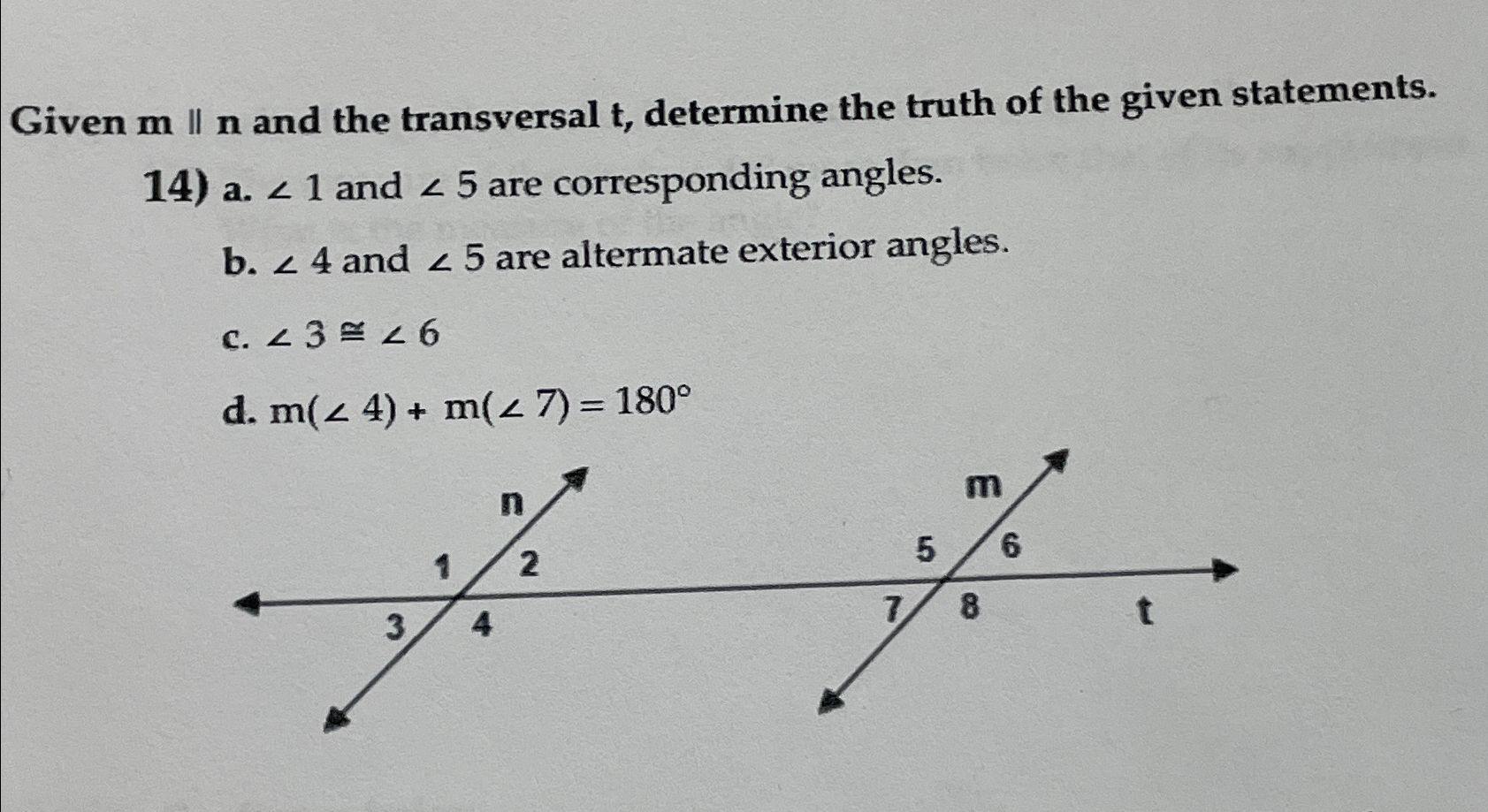Solved Given m ﻿I| n ﻿and the transversal t, ﻿determine the | Chegg.com