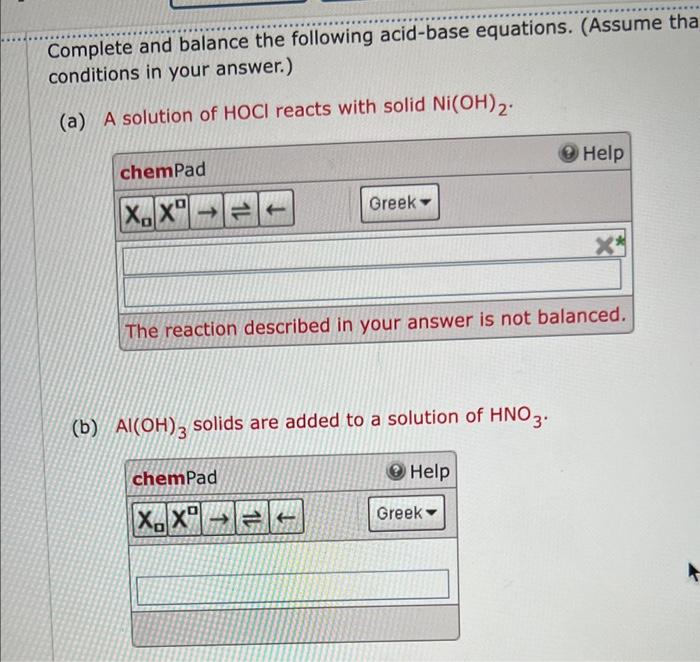 Solved Complete and balance the following acid-base | Chegg.com