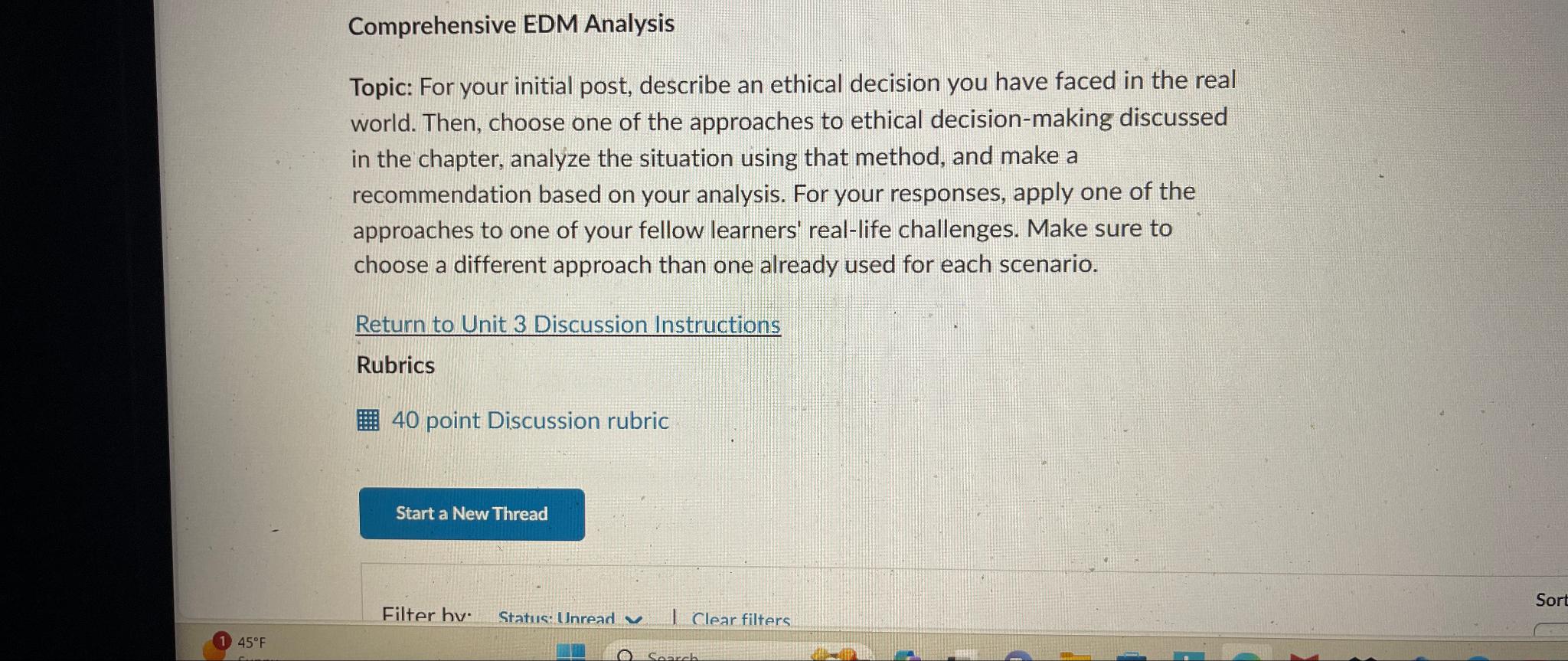 Solved Comprehensive EDM AnalysisTopic: For your initial | Chegg.com