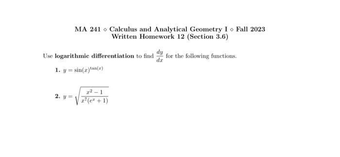 Solved MA 241∘ Calculus and Analytical Geometry I ∘ Fall | Chegg.com