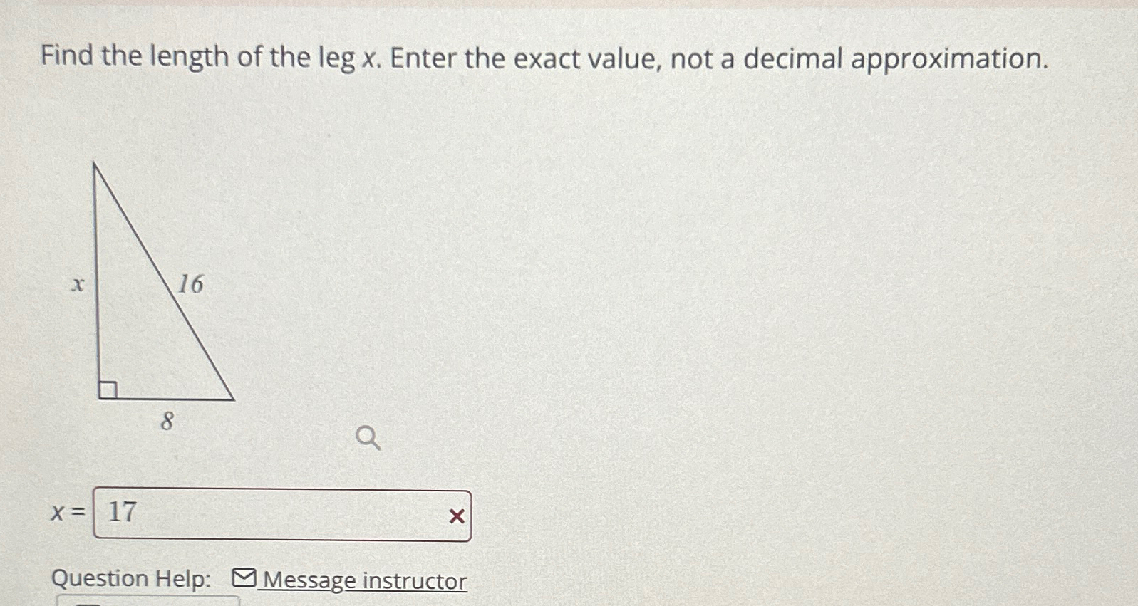 Solved Find the length of the leg x. ﻿Enter the exact value, | Chegg.com