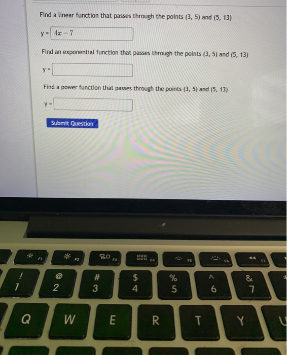 Solved Find a linear function that passes through the points | Chegg.com