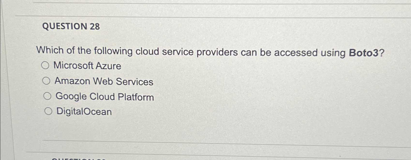 Solved QUESTION 28Which of the following cloud service | Chegg.com