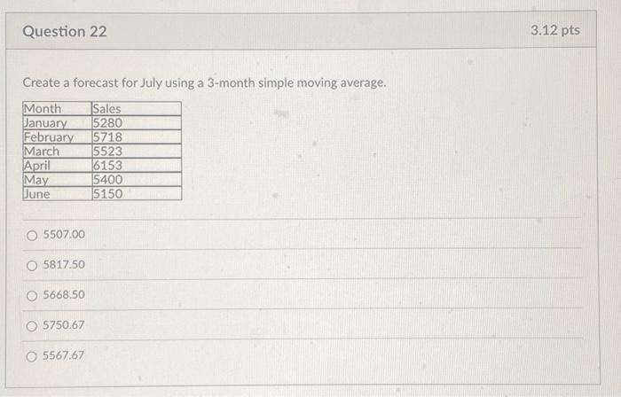 Solved Create a forecast for July using a 3-month simple | Chegg.com