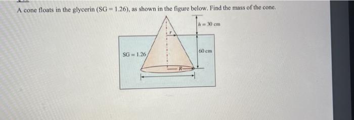 Solved A cone floats in the glycerin (SG - 1.26), as shown | Chegg.com