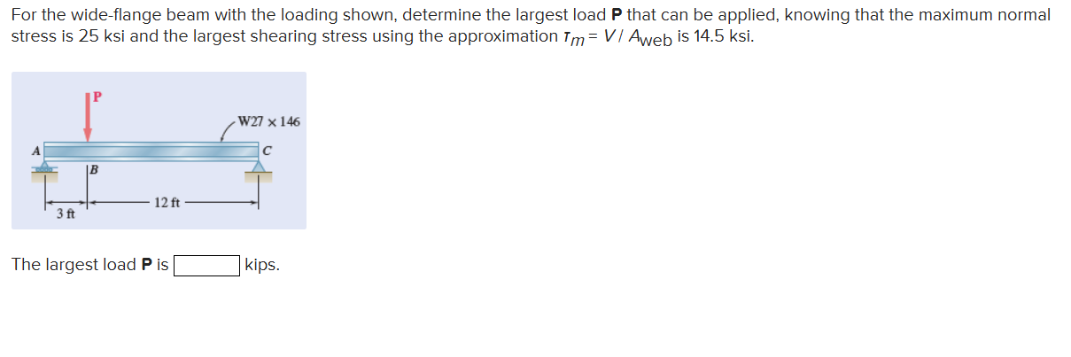 Solved For the wide-flange beam with the loading shown, | Chegg.com