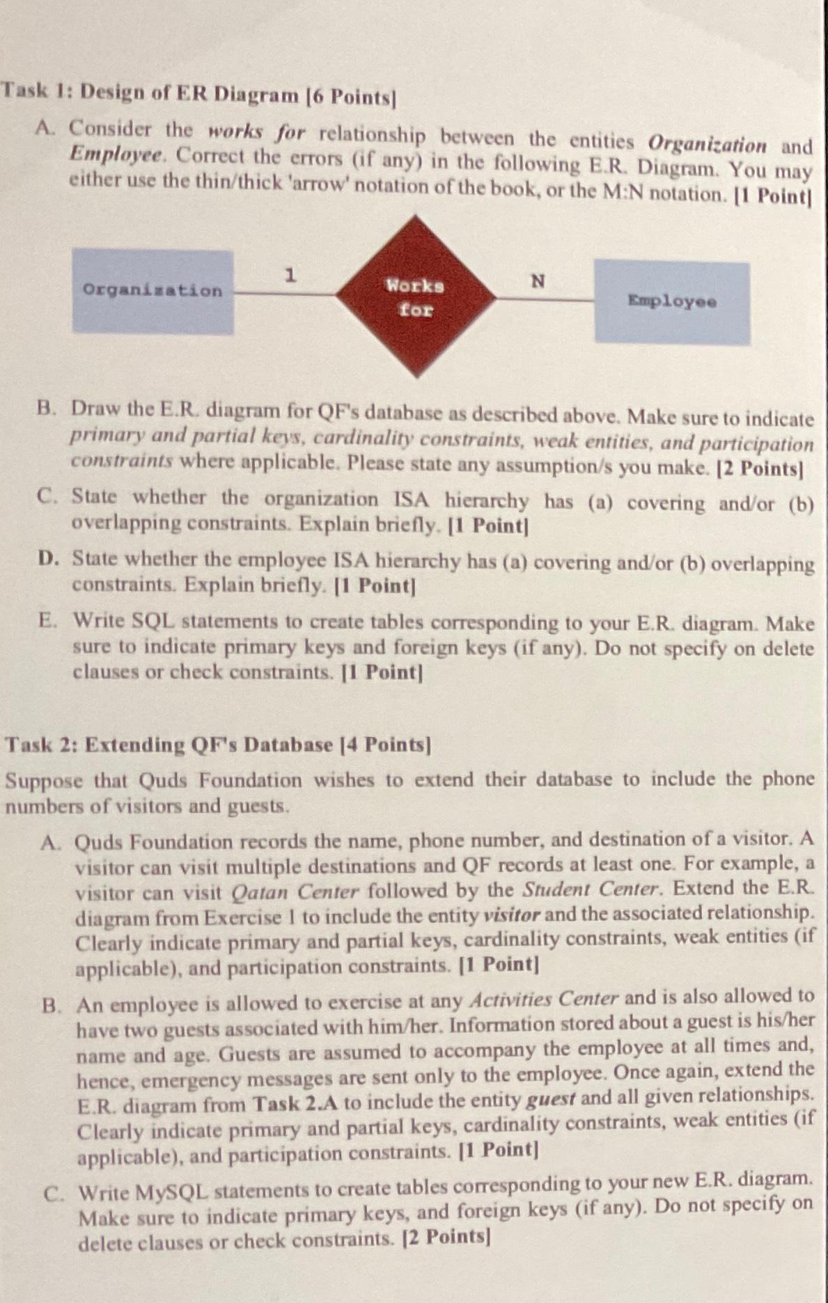Solved Task 1: Design of ER Diagram [6 ﻿Points]A. ﻿Consider | Chegg.com