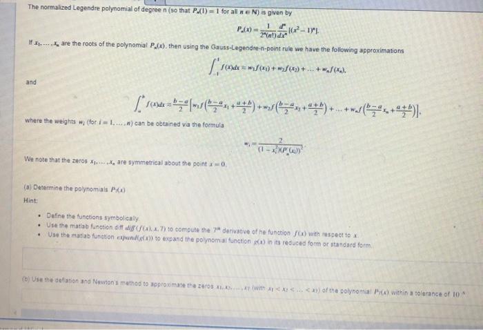 Solved The normalized Legendre polynomial of degree n(50 | Chegg.com
