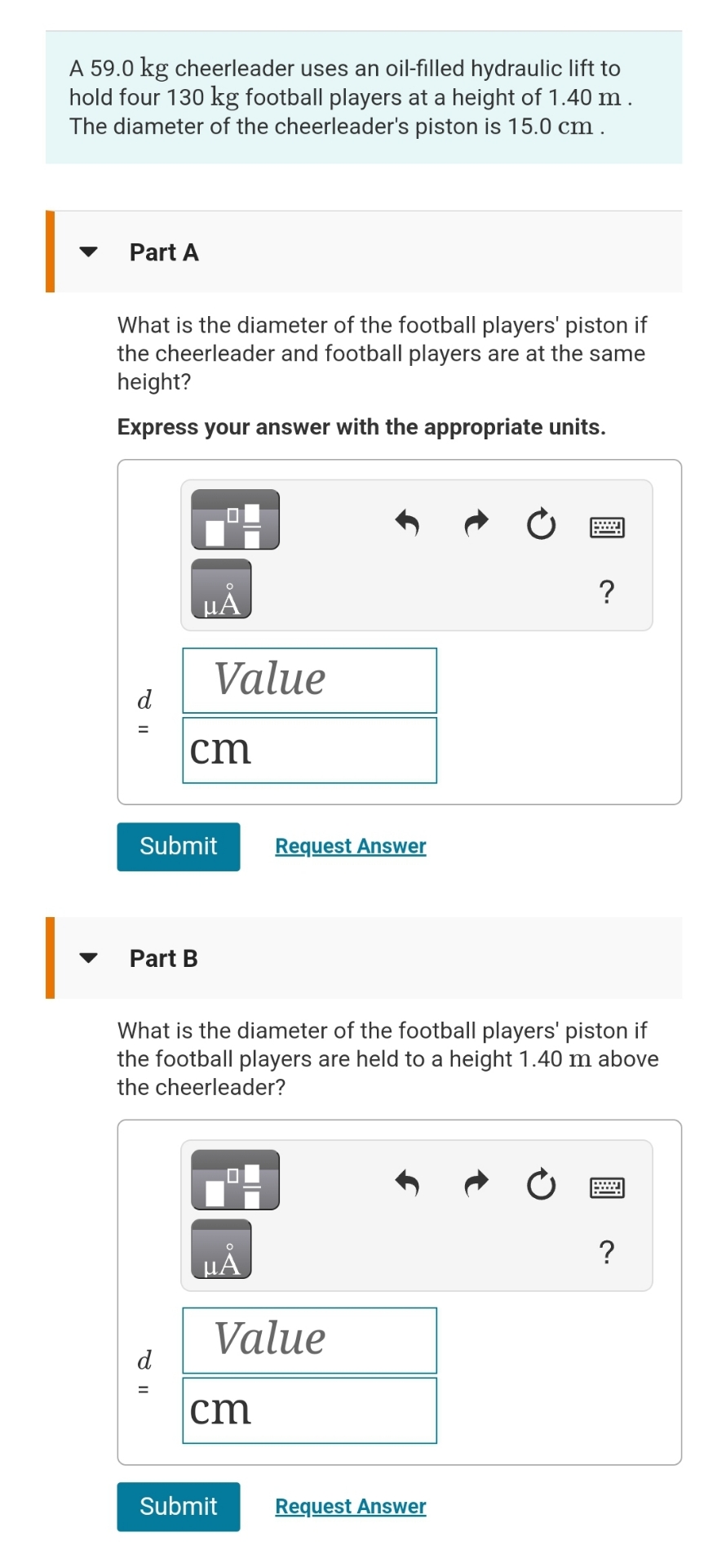 Solved A 59.0kg ﻿cheerleader uses an oil-filled hydraulic | Chegg.com