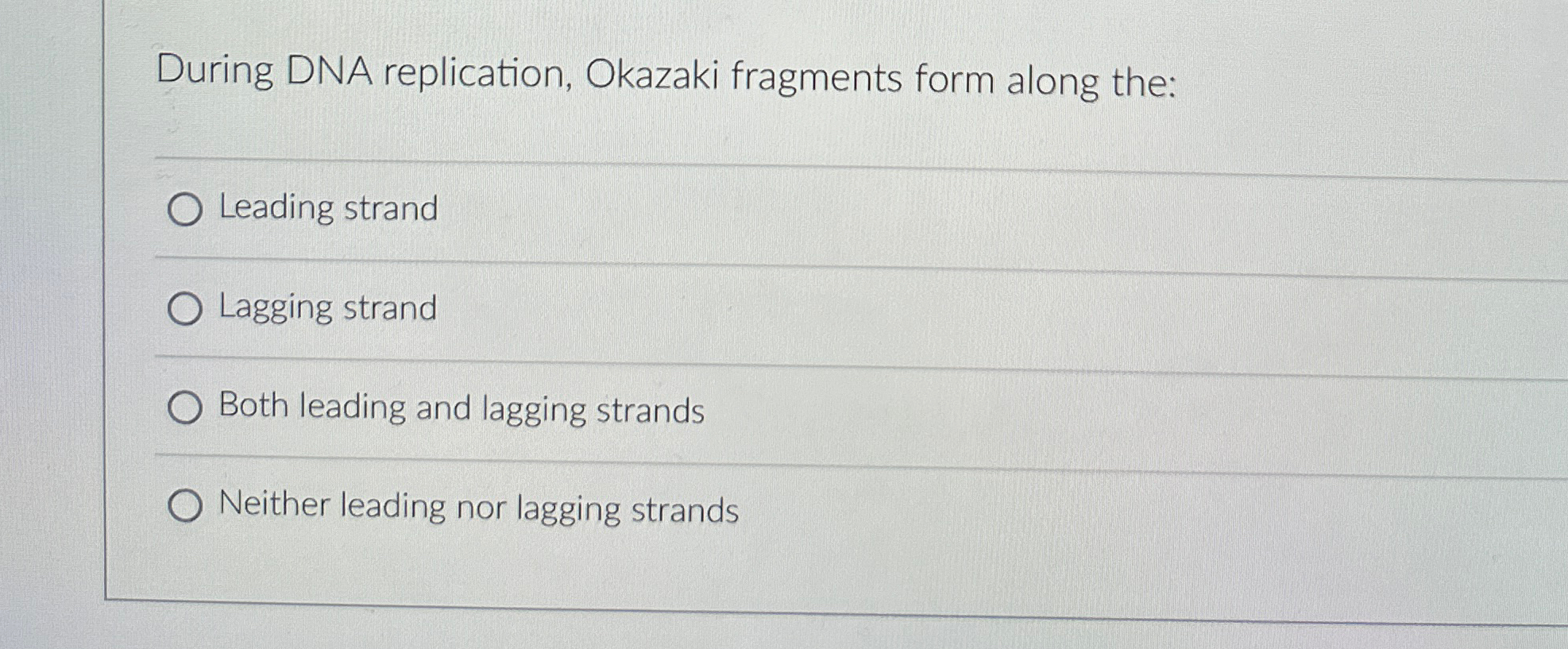 Solved During DNA replication, Okazaki fragments form along | Chegg.com