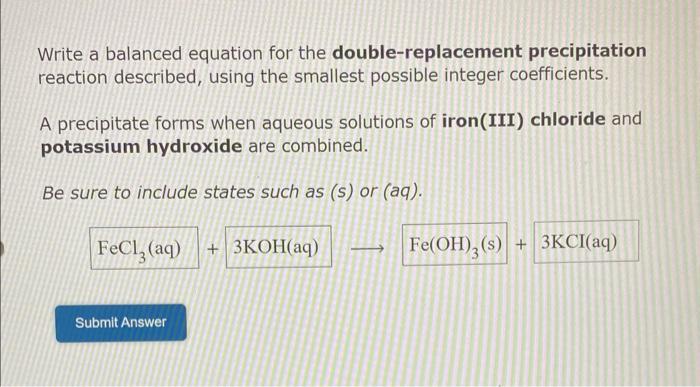 Solved Write a balanced equation for the double-replacement | Chegg.com