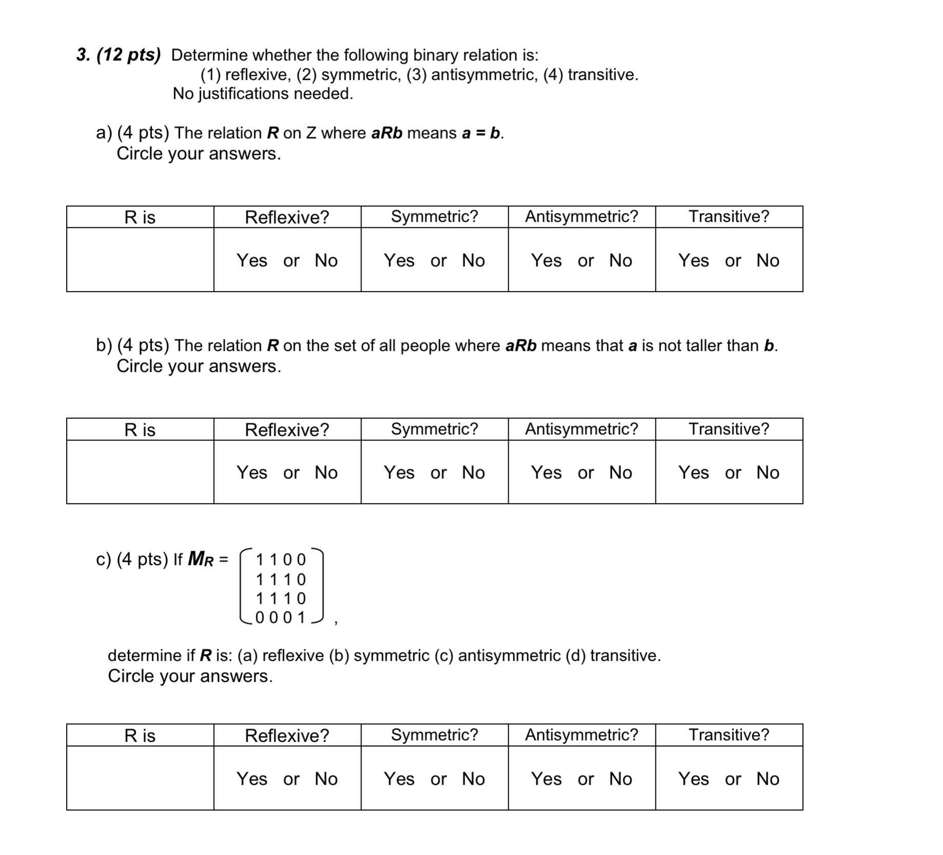 Solved (12 ﻿pts) ﻿Determine whether the following binary | Chegg.com