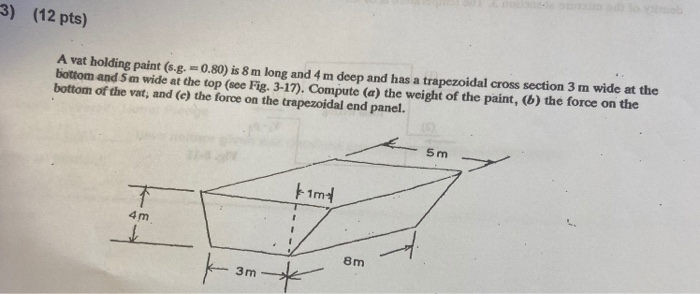 Solved :) (12 pts) A vat holding paint (s.g. 0.80) is 8 m | Chegg.com