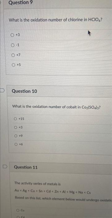 Solved What is the oxidation number of chlorine in HClO4 ? | Chegg.com