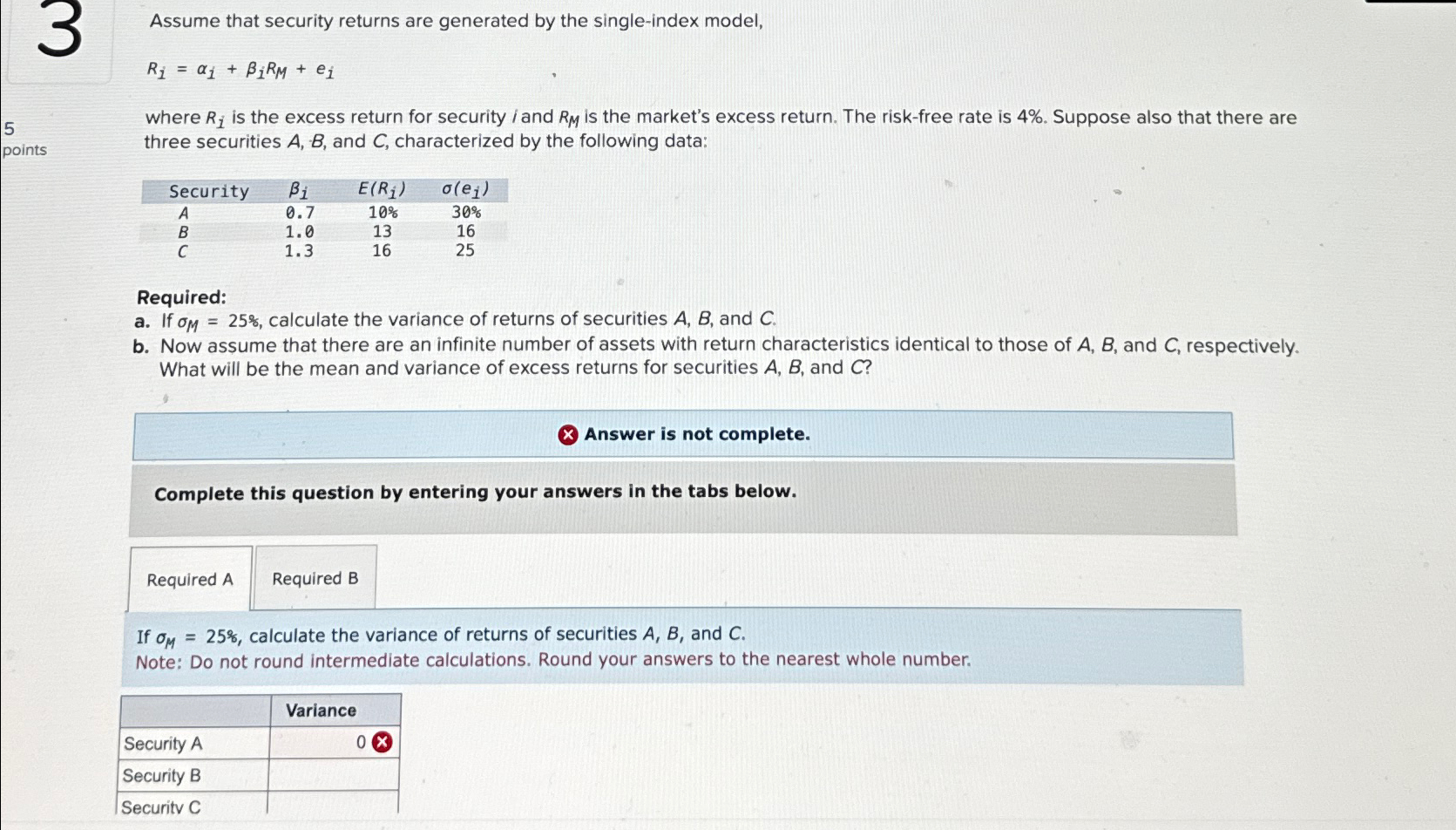 Solved Calculate the variance of returns of securities A, | Chegg.com