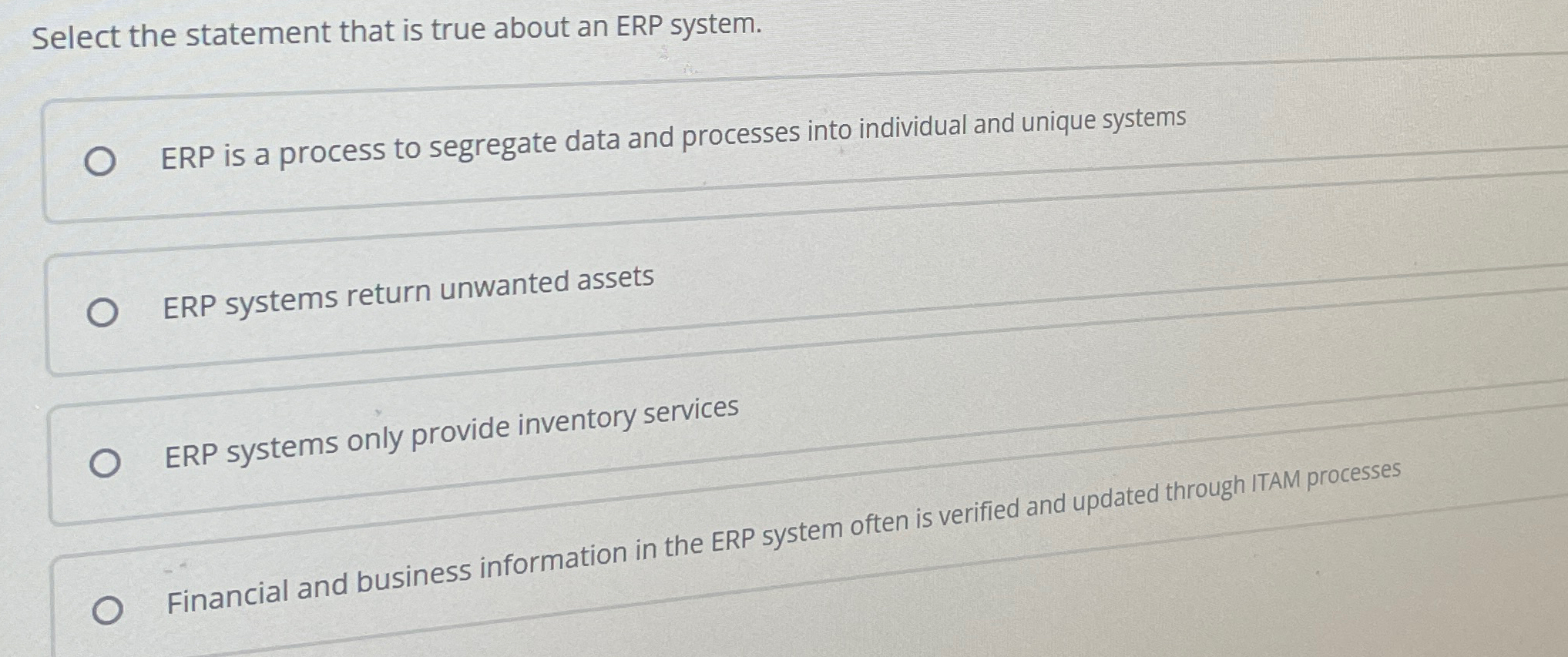 Solved Select the statement that is true about an ERP | Chegg.com
