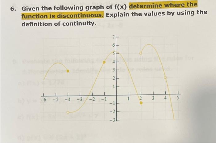 Solved 6. Given the following graph of f(x) determine where | Chegg.com