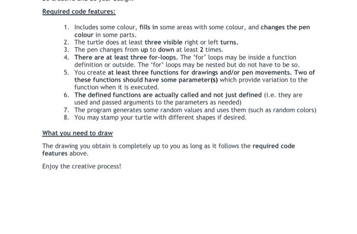 Solved Required code features: 1. Includes some colour, | Chegg.com
