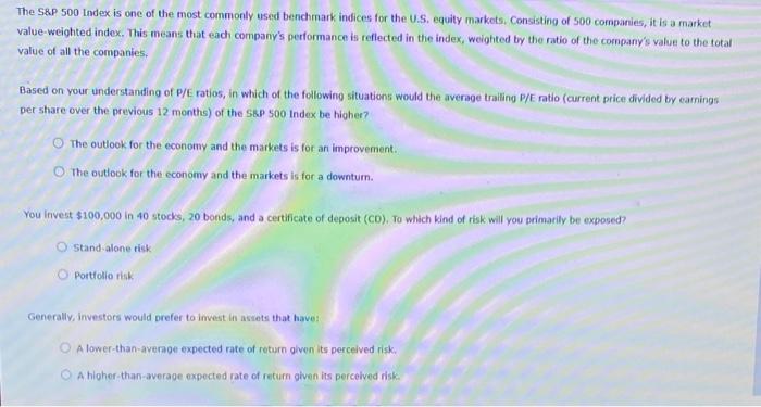 Solved The SRP 500 Index is one of the most commonly used | Chegg.com