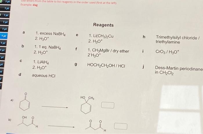 Solved Eample dag Reagents a 1. excess NaBH4 1. Li(CH3)2Cu | Chegg.com