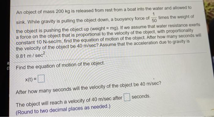 Solved An object of mass 200 kg is released from rest from a | Chegg.com