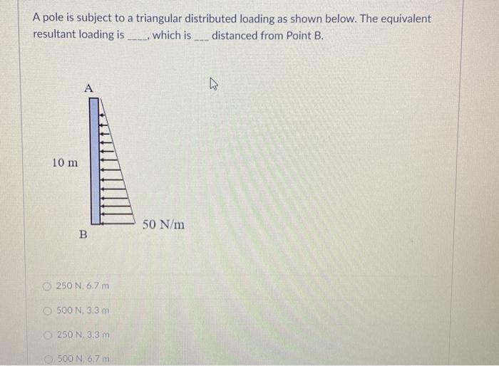 Solved A pole is subject to a triangular distributed loading | Chegg.com