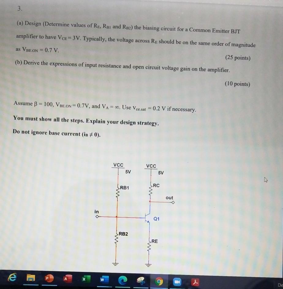 Solved 3. (a) Design (Determine values of Re, RBI and RB2) | Chegg.com